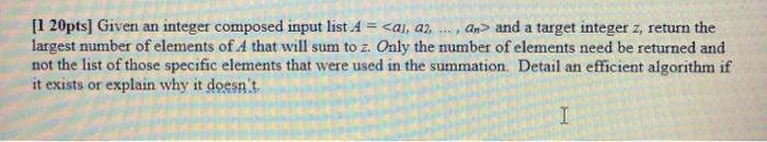 Solved [1 20pts] Given an integer composed input list A = | Chegg.com