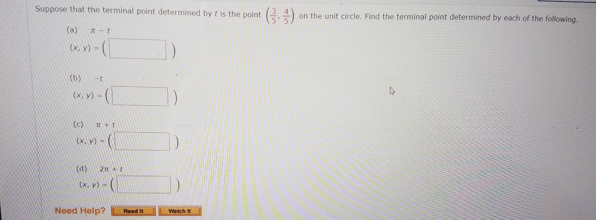 Solved Suppose that the terminal point determined by t is | Chegg.com