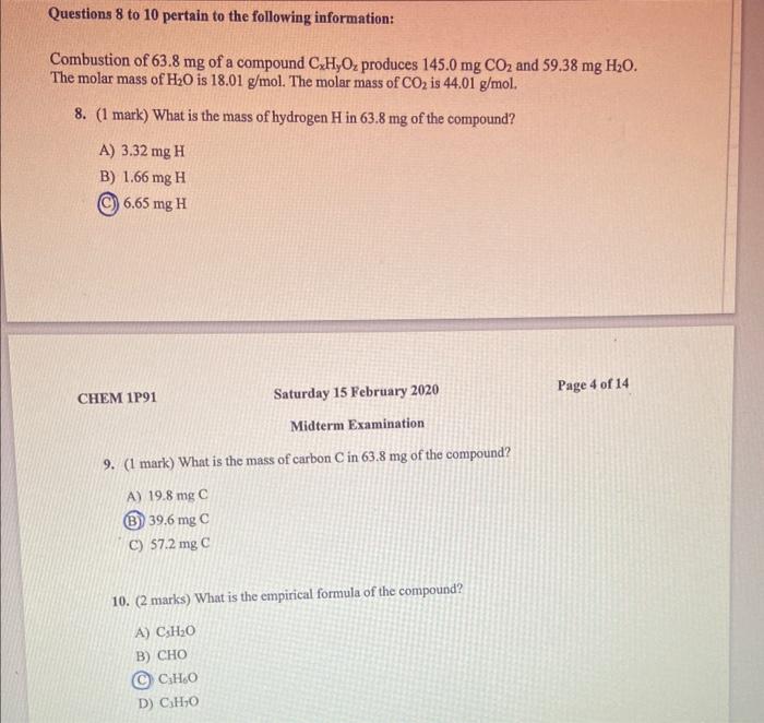 Solved Questions 8 to 10 pertain to the following | Chegg.com