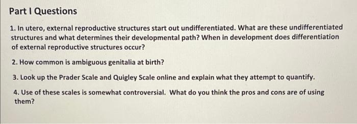 Solved Part I Questions 1. In utero, external reproductive | Chegg.com