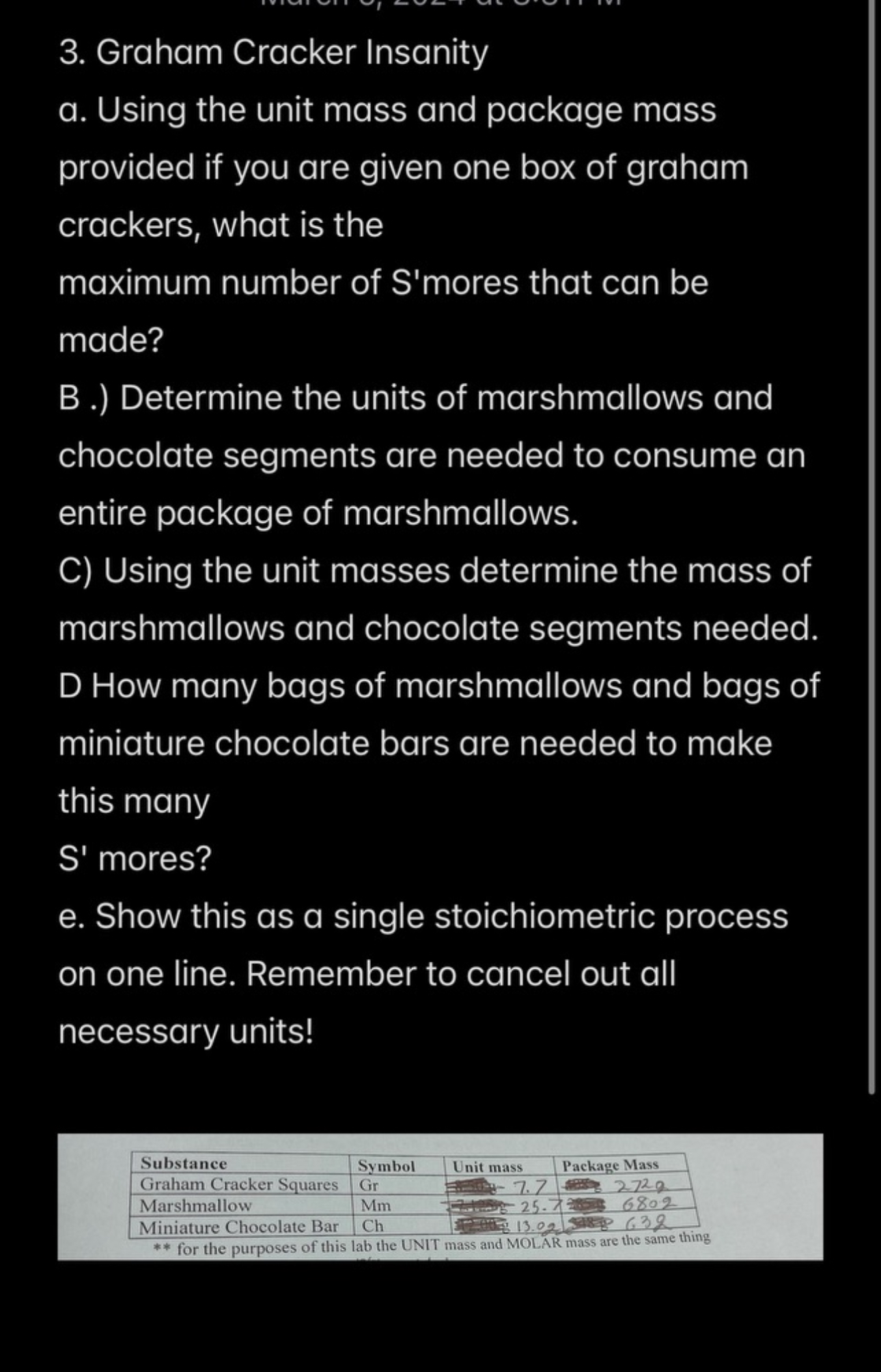 Solved Graham Cracker Insanitya. ﻿Using the unit mass and | Chegg.com