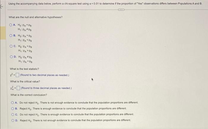 Solved Using the accompanying data below, perform a | Chegg.com