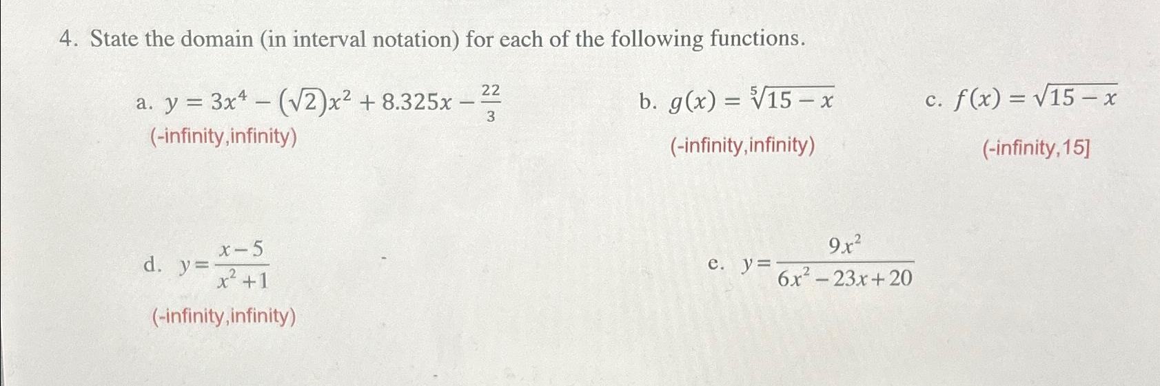 Solved State the domain (in interval notation) ﻿for each of | Chegg.com