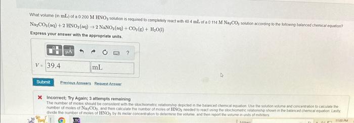 Solved Na2CO3(aq)+2HNO3(aq)→2NaNO2(aq)+CO2( g)+H2O(l) | Chegg.com