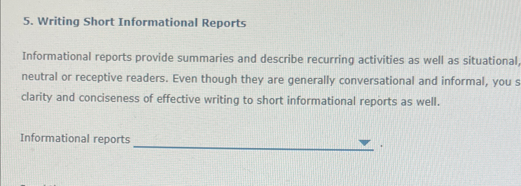 Solved Writing Short Informational ReportsInformational | Chegg.com
