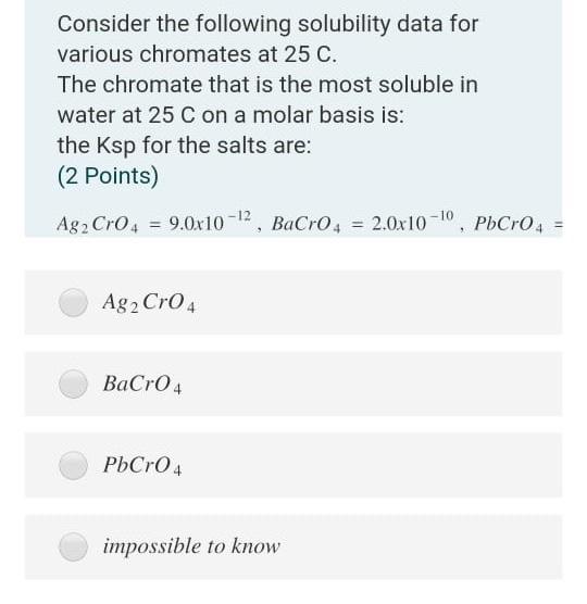 Solved Consider the following solubility data for various | Chegg.com