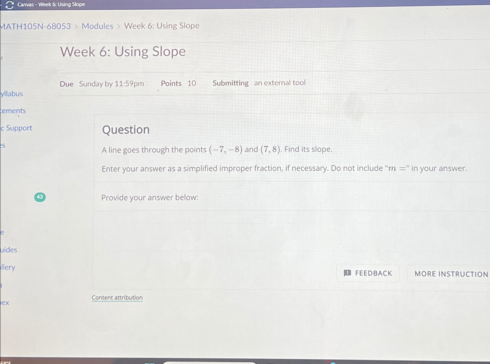 Solved Canvas - ﻿Week 6: Using SlopeMATH105N-68053 > | Chegg.com
