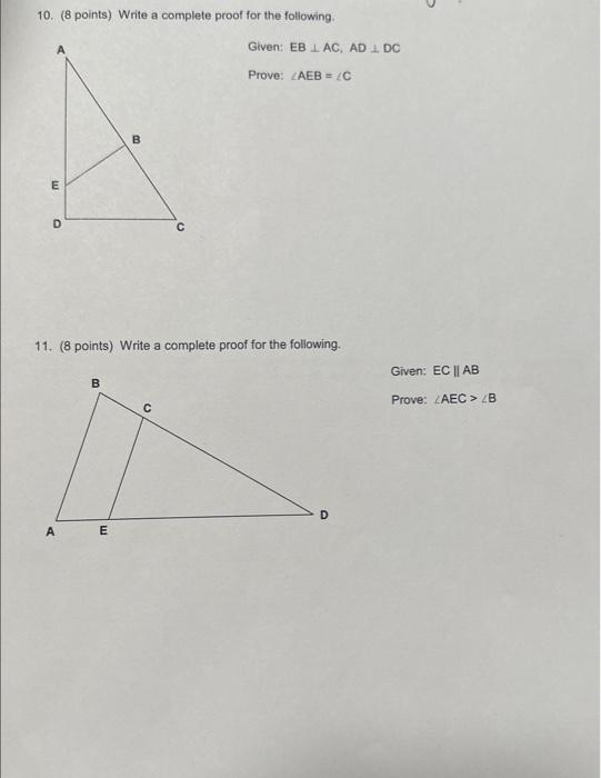 Solved 10. ( 8 points) Write a complete proof for the | Chegg.com
