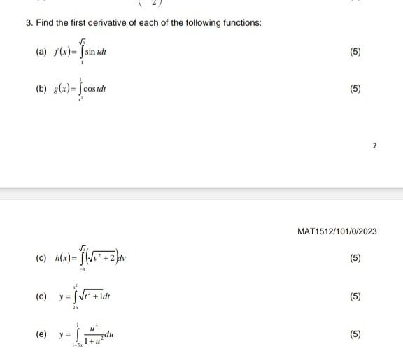 Solved 3. Find the first derivative of each of the following | Chegg.com
