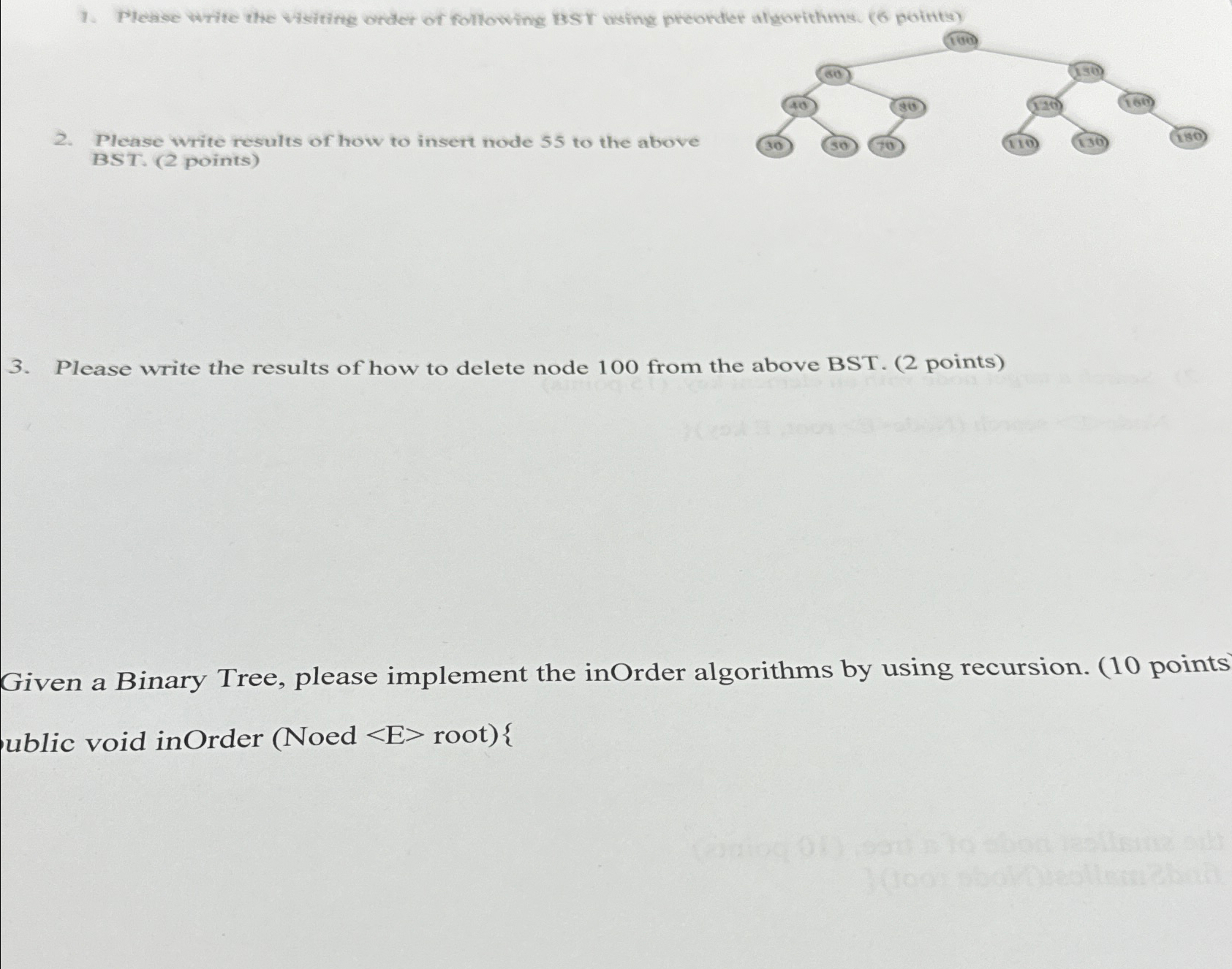 Solved Please write the visitirg order of following BST | Chegg.com