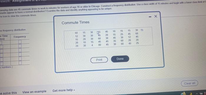 Solved The accompanying data are 45 commute times to work in | Chegg.com