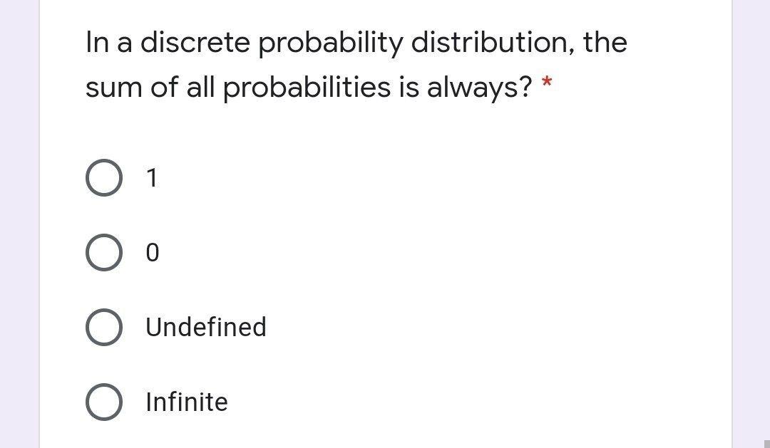 Solved In a discrete probability distribution, the sum of | Chegg.com