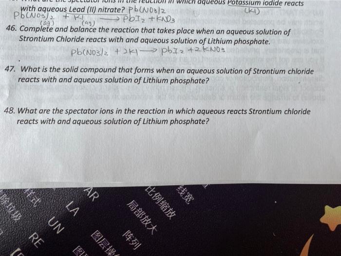 Solved aqueous Potassium iodide reacts with aqueous Lead | Chegg.com