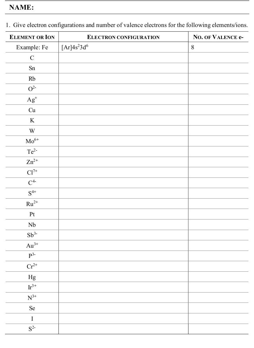 Solved Name 1 Give Electron Configurations And Number Of