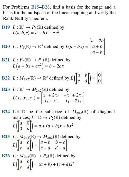 Solved For Problems B19-B28, find a basis for the range and | Chegg.com