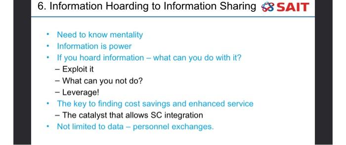 Solved 6. Information Hoarding to Information Sharing 885A - | Chegg.com