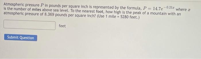 Solved Atmospheric pressure P in pounds per square inch is | Chegg.com