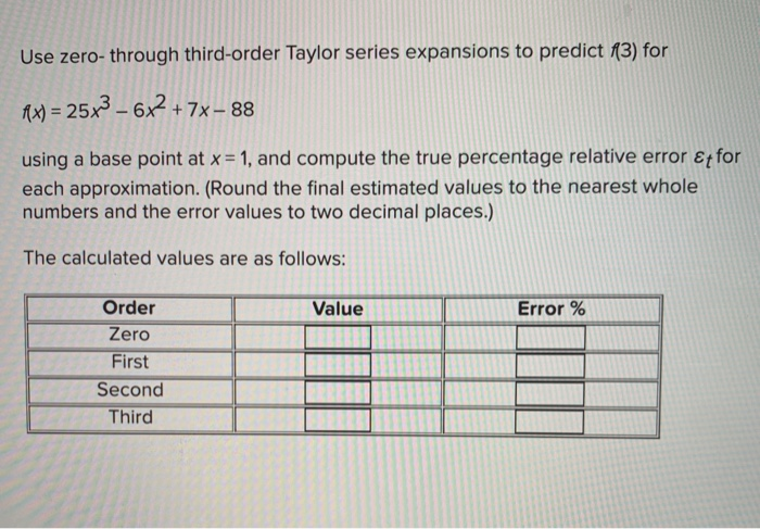 Solved Use zero-through third-order Taylor series expansions | Chegg.com