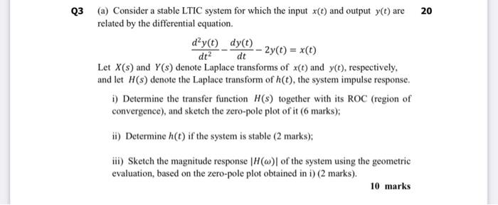 Solved (a) Consider a stable LTIC system for which the input | Chegg.com