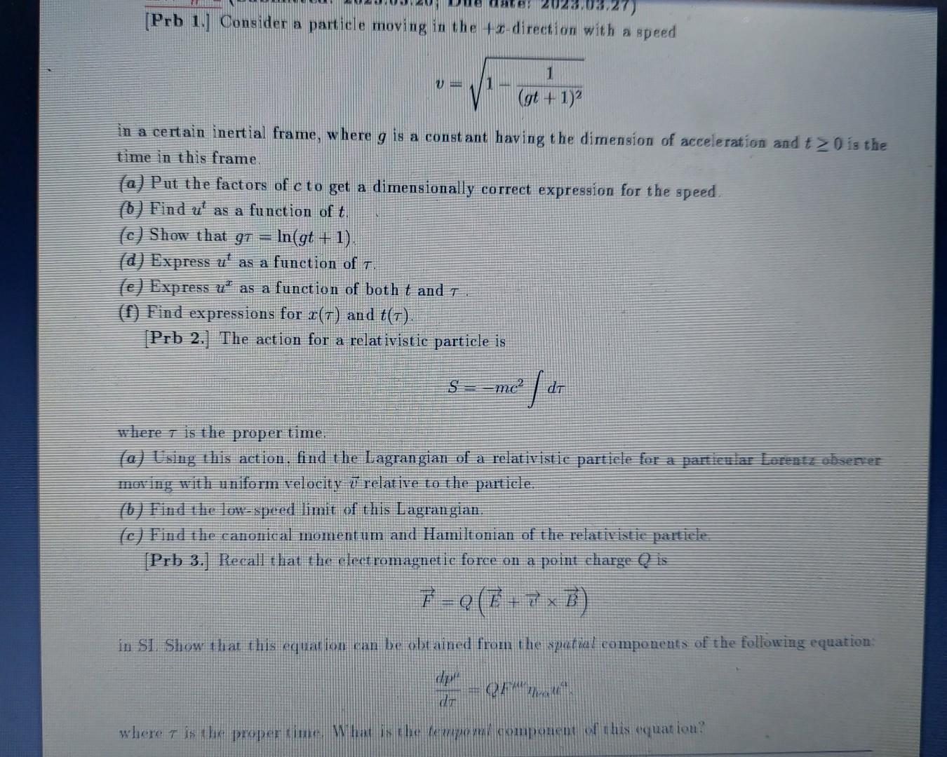 [Prb 1.] Consider a particle moving in the | Chegg.com