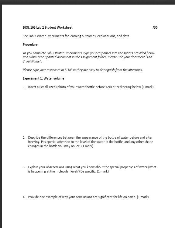 Solved BIOL 103 Lab 2 Student Worksheet /30 See Lab 2 Water | Chegg.com