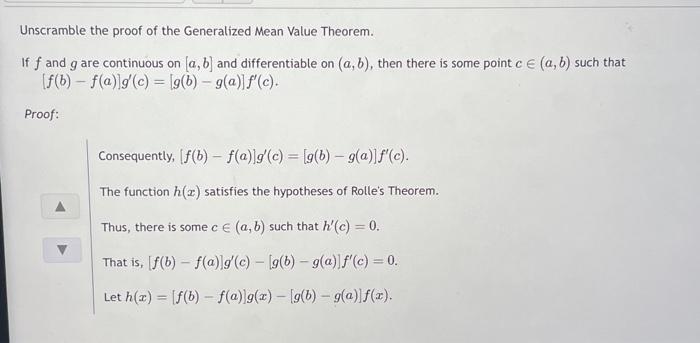 Solved Unscramble the proof of the Generalized Mean Value | Chegg.com