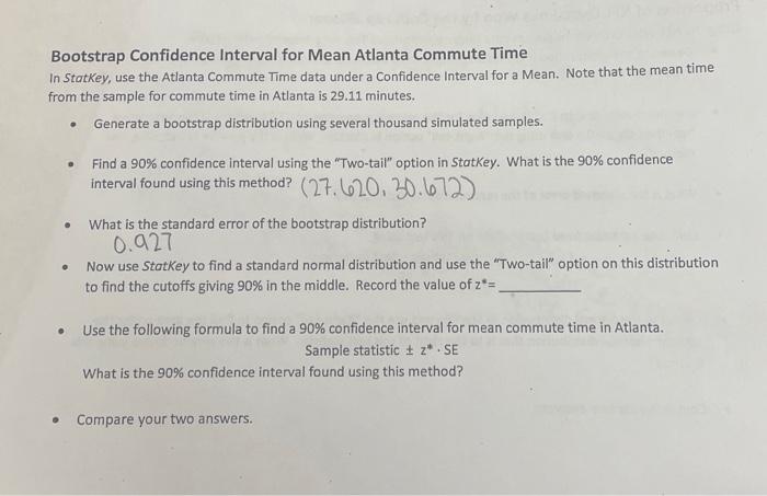 Solved Bootstrap Confidence Interval for Mean Atlanta | Chegg.com