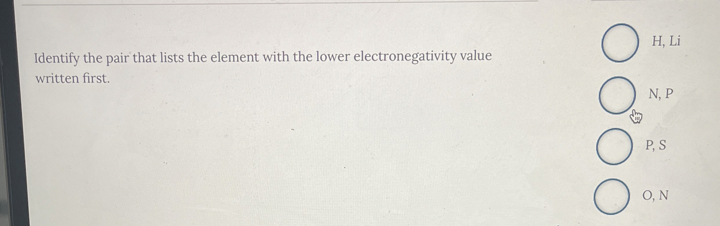 Solved H,LiIdentify the pair that lists the element with the | Chegg.com