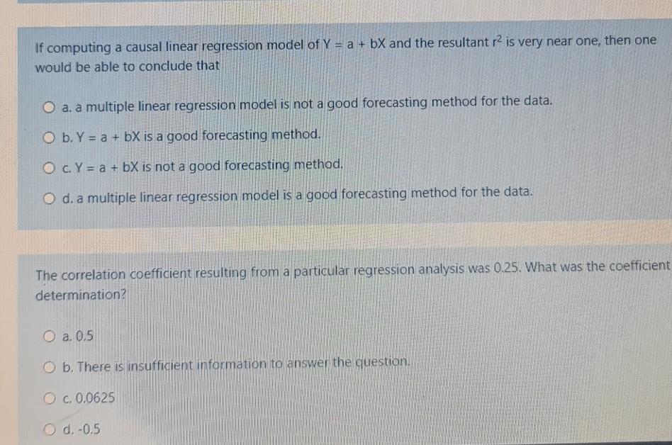 Solved If computing a causal linear regression model of Y = | Chegg.com