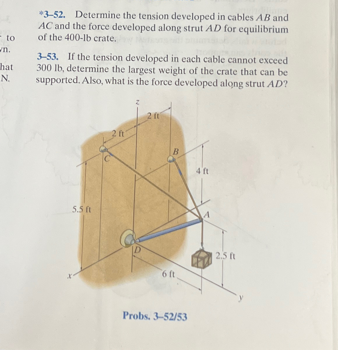Solved *3-52. ﻿Determine the tension developed in cables AB | Chegg.com