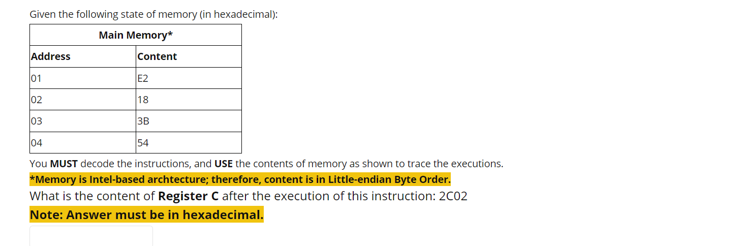Solved Given the following state of memory (in | Chegg.com