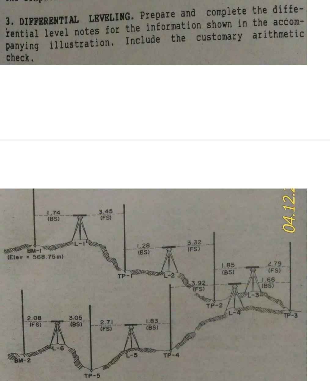 Solved 3. DIFFERENTIAL LEVELING. Prepare and complete the | Chegg.com