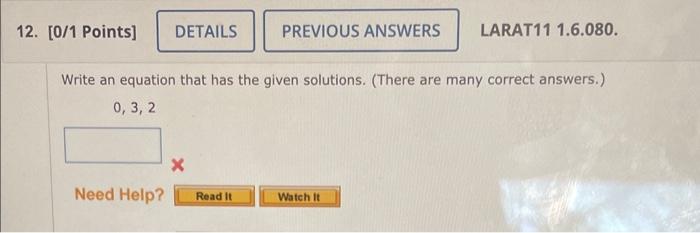 Solved Write an equation that has the given solutions. | Chegg.com
