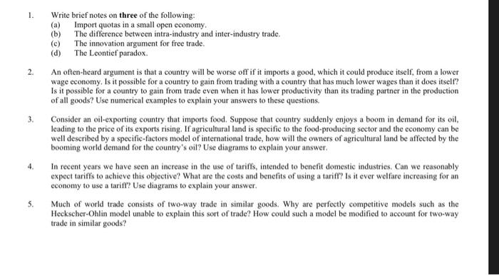 Solved 1. Write brief notes on three of the following: (a) | Chegg.com