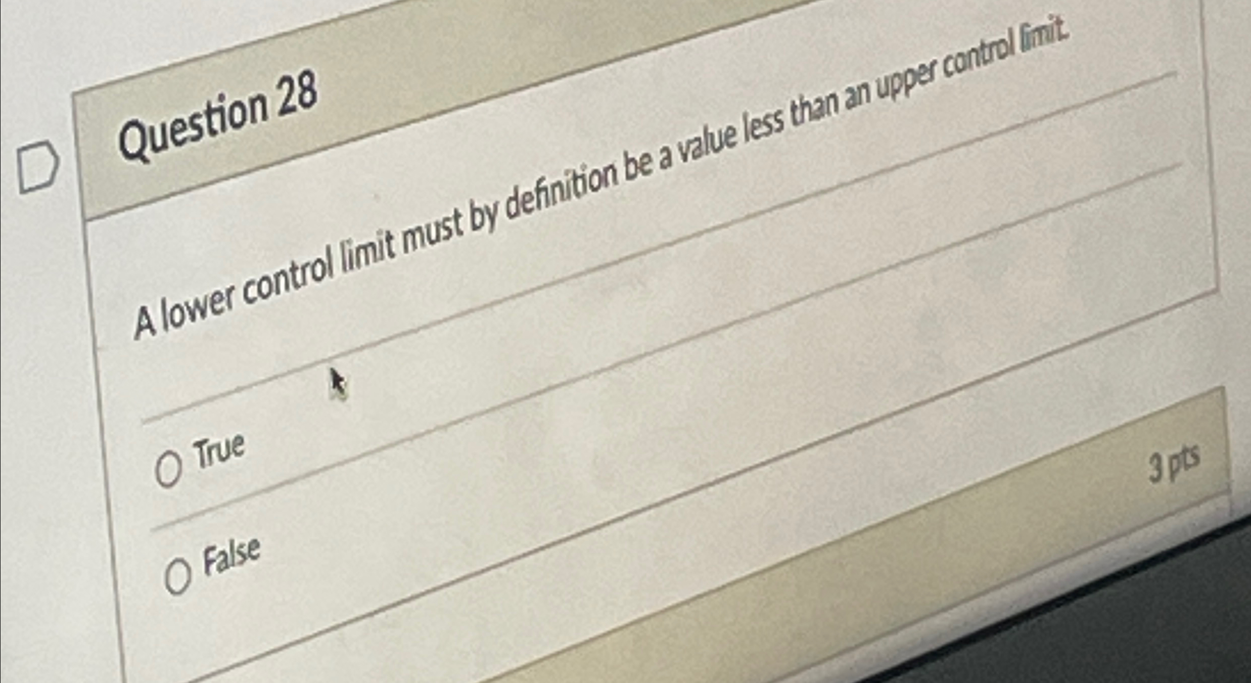 Solved Question 28A lower control limit must by deffintion | Chegg.com