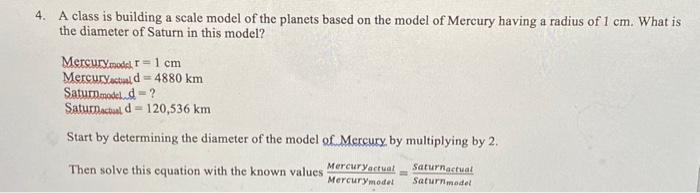 4. A class is building a scale model of the planets | Chegg.com
