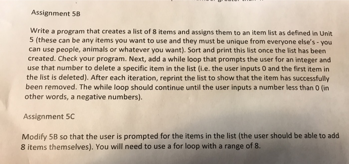 Assignment 5B Write a program that creates a list of | Chegg.com