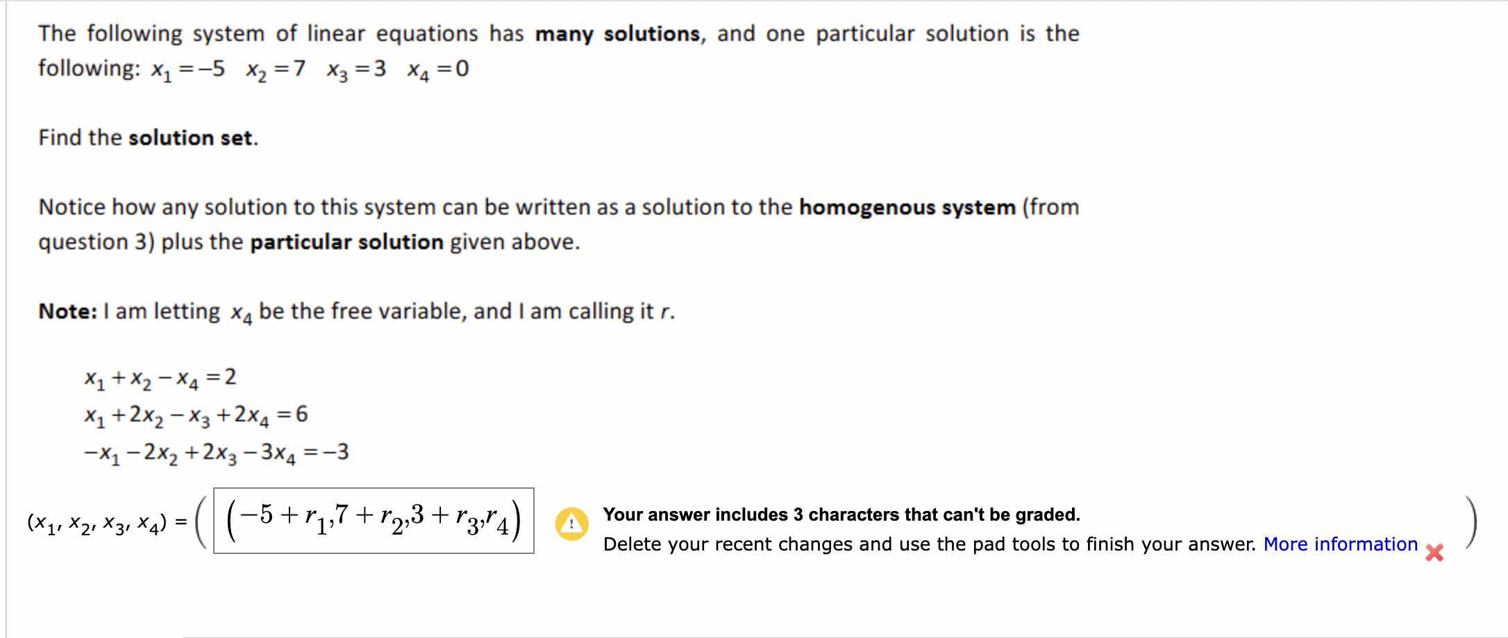Solved The following system of linear equations has many | Chegg.com