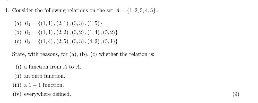 Solved 1. Consider the following relations on the set A= {1, | Chegg.com