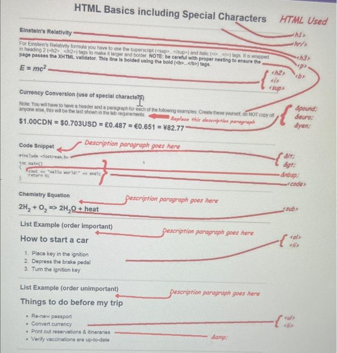 Solved HTML Basics including Special Characters HTML Usec | Chegg.com