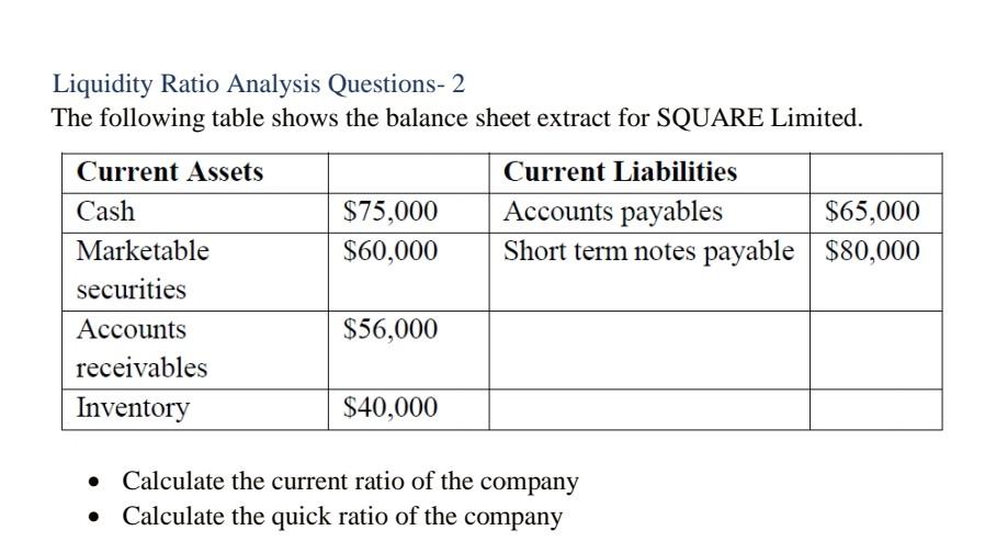 Solved Liquidity Ratio Analysis Questions- 2The following | Chegg.com