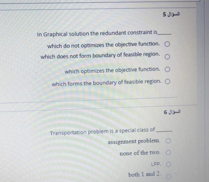 Solved السؤال 5 In Graphical solution the redundant | Chegg.com