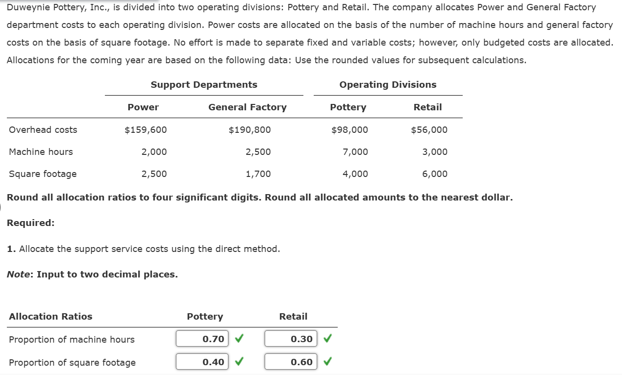 Solved Duweynie Pottery, Inc., is divided into two operating | Chegg.com