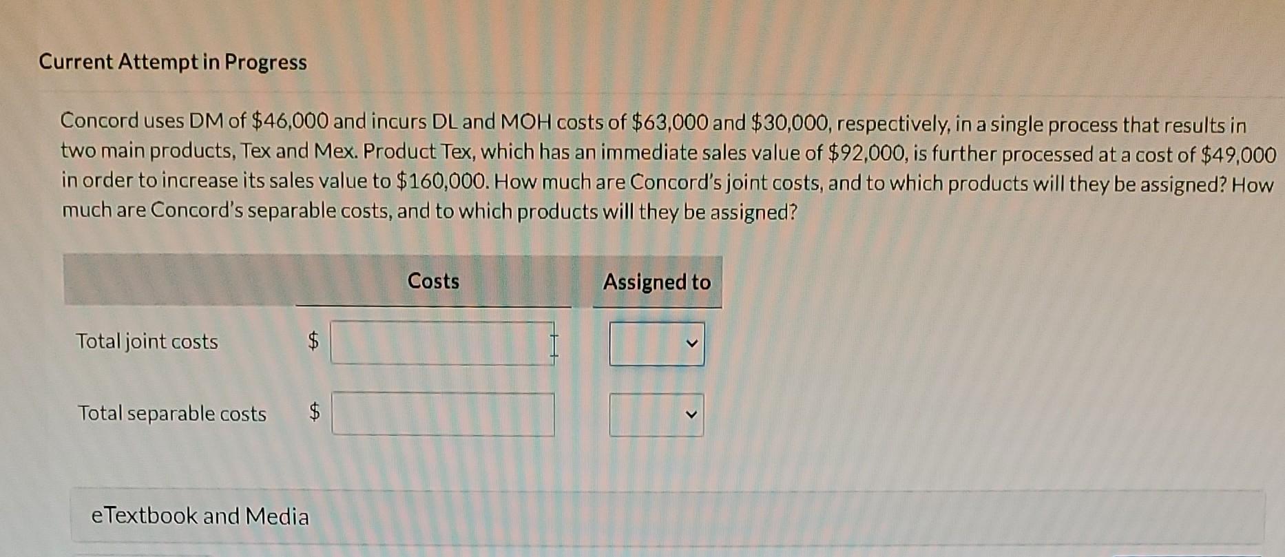 Solved Concord uses DM of $46,000 and incurs DL and MOH | Chegg.com