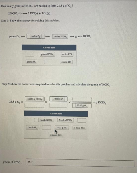 Solved How many grams of KClO3 are needed to form 21.8 g of | Chegg.com