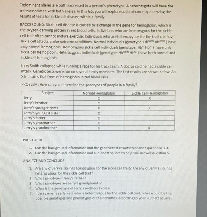 Solved Codominant alleles are both expressed in a person's | Chegg.com