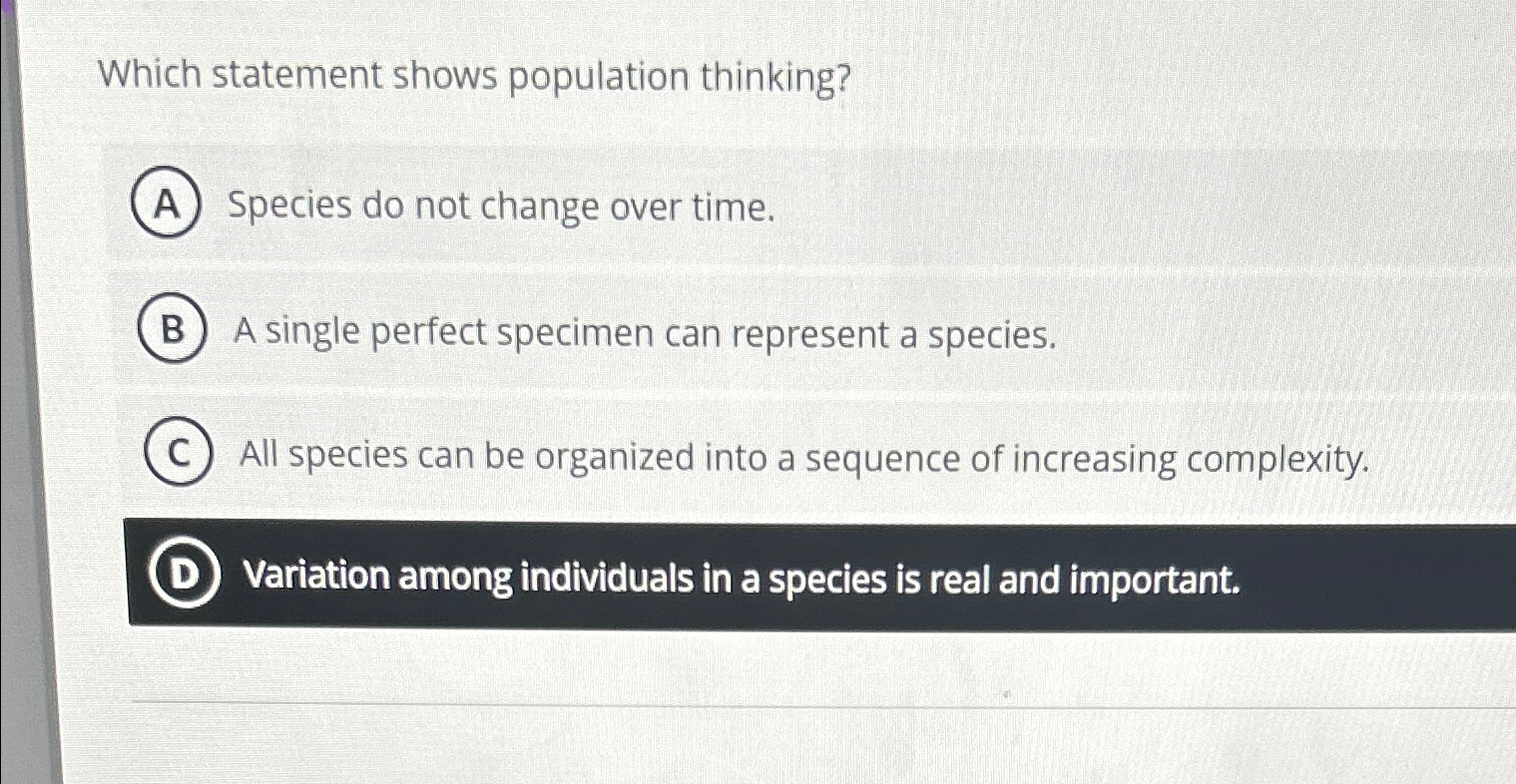 Solved Which statement shows population thinking?Species do | Chegg.com