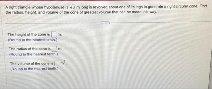 Solved A right triangle whose hypotenuse is 8 m long is | Chegg.com