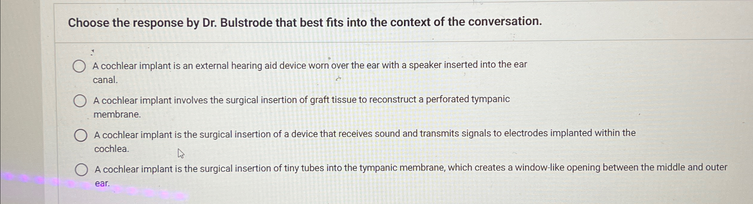 Solved Choose the response by Dr. ﻿Bulstrode that best fits | Chegg.com