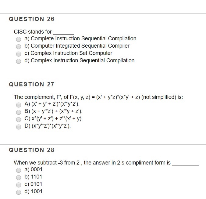 Solved QUESTION 26 CISC stands for a) Complete Instruction | Chegg.com